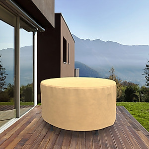 Budge P5A22SF1 All Seasons Round Patio Table Cover Lightweight, UV-Resistant, Medium, Tan
