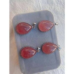 LiZiFang Genuine Red Natural Strawberry Quartz Gemstone Rectangle Bead Crystal Pendant