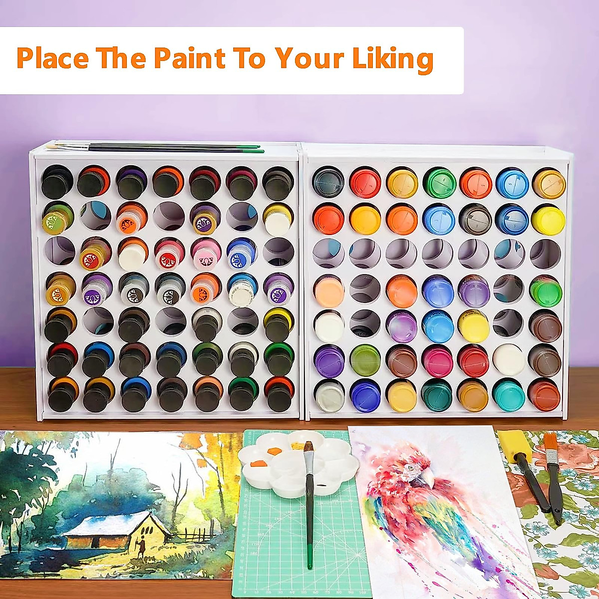 Fancemot 2 Packs 49 Holes Craft Paint Storage Organizer, Vertical Paint Rack Stand for Apple Barrel, Wall Mounted Paint Holder - 2oz Craft Paint