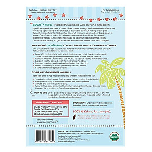 CocoTherapy 3 Pack of Hairball Plus Fiber Cat Food Topper, 7 Ounces Each, USDA Organic