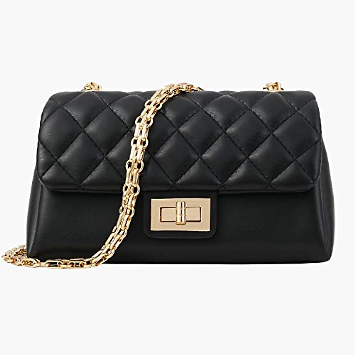 Crossbody Bags for Women Small Quilted Faux Leather Cute Cross Body Bag Purses for Women Designer Shoulder Bag Trendy Women's Crossbody Handbags Fashion Light Weight Chain Strap Purse Black