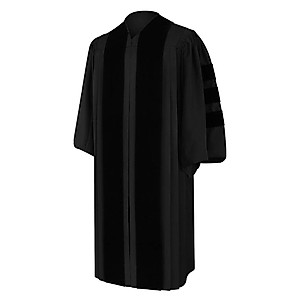 Endea Graduation Deluxe Classic Matte Black Doctoral Gown Academic Regalia Unisex (45 (5'0" - 5'2")) Matte Black