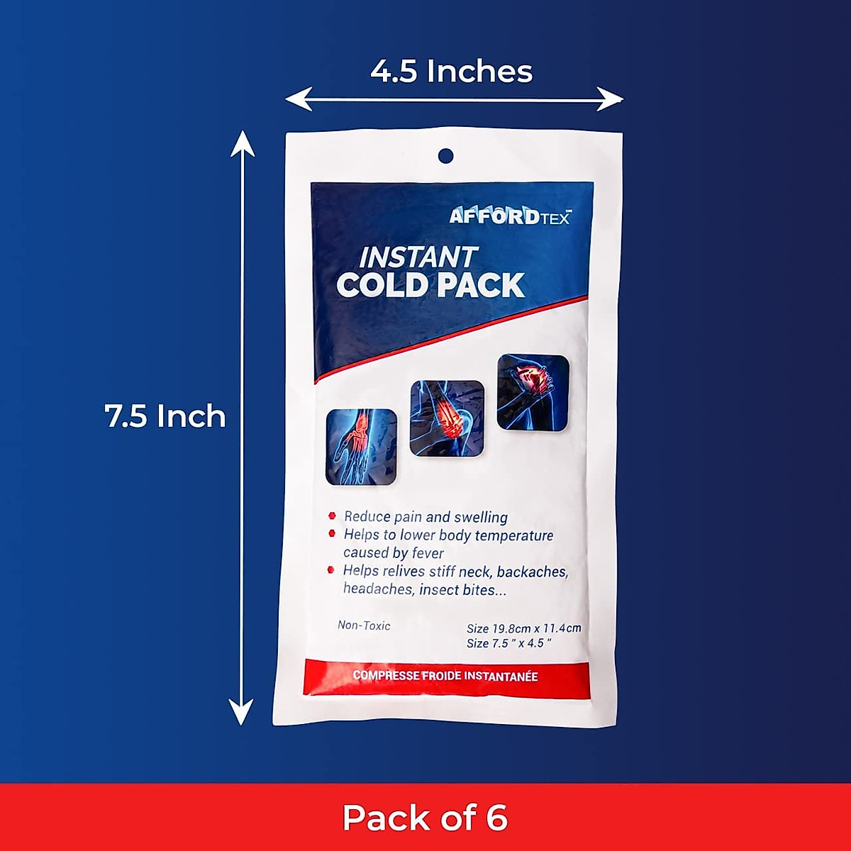 AFFORDTEX Instant Cold Pack –6 Count Disposable 7.5 x 4.5 Inches Ice Packs – Must Have Medical Supplies for Outdoor Activities – Ice Packs Ideal for Injuries, Inflammation, Sprains, Strains
