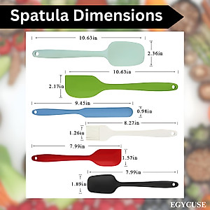 EGYCUSE Food Grade Silicone Spatula, Mixing High Heat Resistant Non Stick, Silicone Rubber Spatula Set for Baking, Cooking, Dishwasher Safe BPA-Free, with mini rubber oven gloves Set of 6 (Mix)