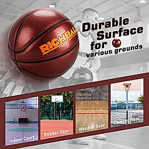 Richball Basketball Official Size 7 (29.5"), Composite Leather Basketball for Adult, Indoor Outdoor Street Men Basketball Games with Pump