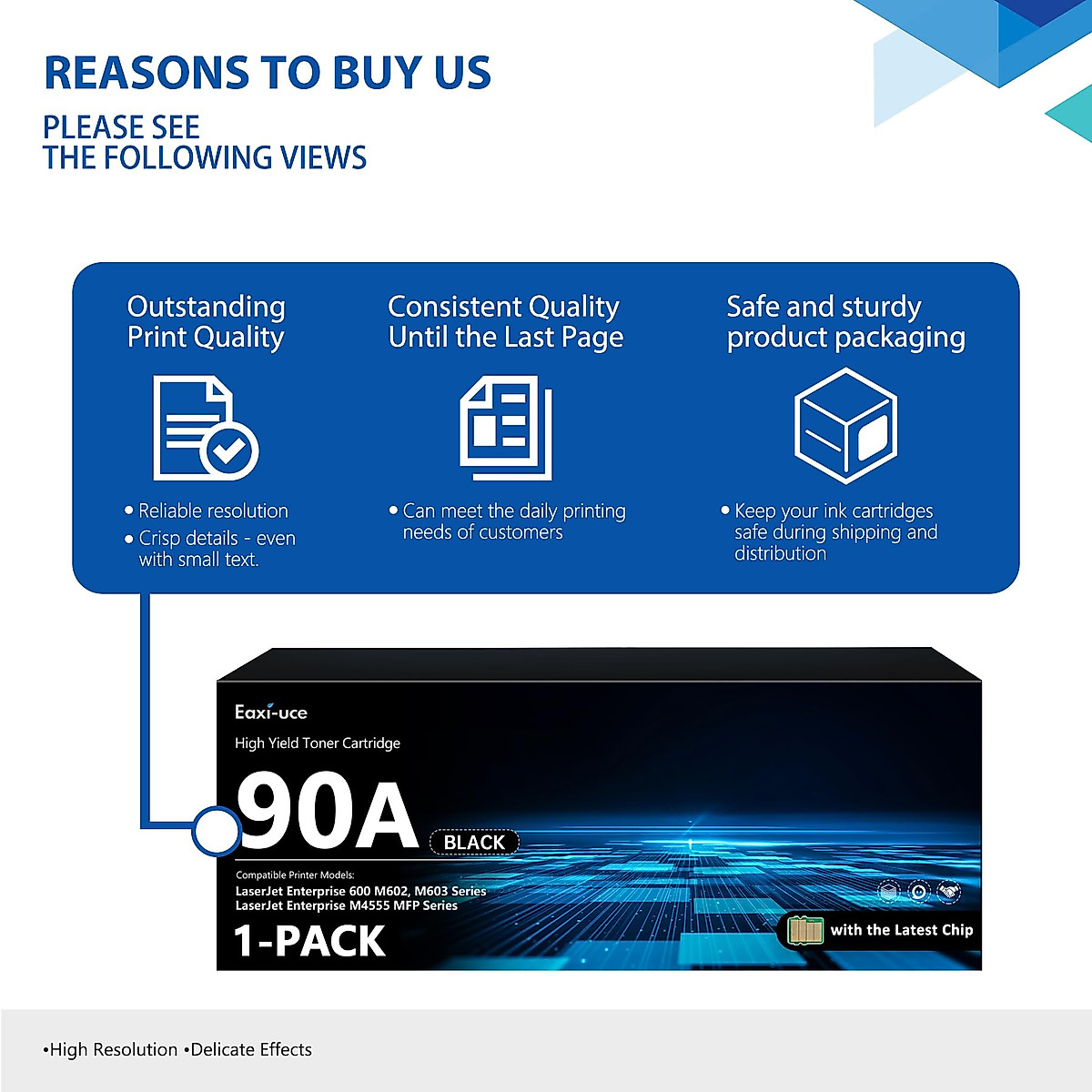 CE390A 90A Black Toner Cartridge with CHIP 2-Pack: 90A Toner Cartridge Replacement for HP90A Black Toner Works with Laser Enterprise 600 M602, M603 Series; Laser Enterprise M4555 MFP Series Printer