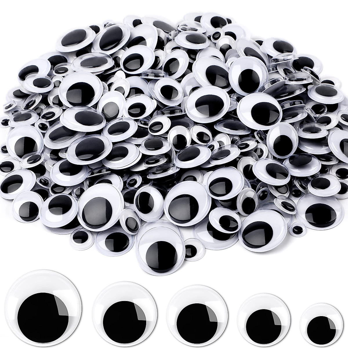 JULMELON 500 Pieces Wiggle Googly Eyes Self Adhesive Black White Craft Eyes for DIY Crafts Decoration (0.4 in, 0.6 in, 0.8 in, 1 in, 1.2 in)