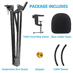 Ember Microphone Stand with Pop Filter - Mic Suspension Boom Scissor Arm Stand with Windscreen, Cable Sleeve Compatible with Blue Ember Mic by YOUSHARES