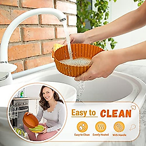 Air Fryer Silicone Liners, Znben 8 Inch Reusable Silicone Air Fryer Basket for Oven Non Stick Heat Resistant Air Fryer Silicone Pot for Oven Dishwasher Safe Fits 3-7 Qt Air Fryer 2Pack (Grey+Brown)
