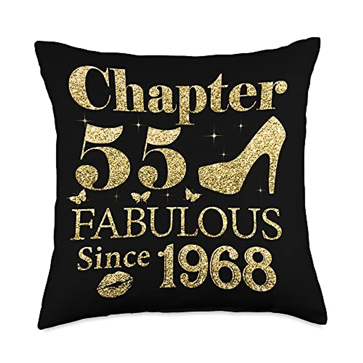 Yellow Shoe 55th Birthday Tee Gifts For Womens Chapter 55 Fabulous Since 1968 55Th Birthday Gift for Ladies Throw Pillow, 18x18, Multicolor