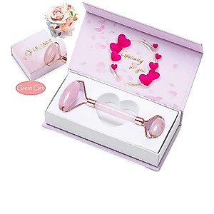 Jade Roller for Face - Rose Quartz Face Roller Skin Care - Stone Facial Roller, Face Massager for Women, Relieve Stress, Remove Wrinkles Eye Puffiness