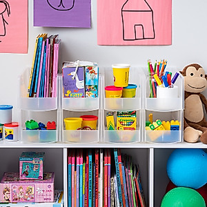 IRIS USA Clear Plastic Stackable Storage Bins, Large- 8 Pack, Open Front Fridge Pantry Kitchen Closet Cabinet Bathroom Organizer Basket for Organizing Snack, Cans, Office Supplies, and Coffee Pods