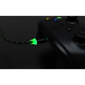 Foamy Lizard 10FT Split Controller Charger Cable for Xbox Series X/S, LED Fast Charging Braided Nylon Replacement Cord, Dual USB C for Elite 1/2, PlayStation 5, Accessories (A to C, Green LED)