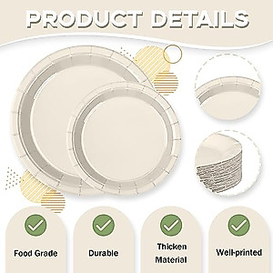 Tioncy 100 Pcs Party Supplies Paper Plates Disposable Halloween Birthday Cake Plates for Dessert Carnival Dinner Fiesta Decorations Serve 50 Guests, 7 Inches and 9 Inches (Ivory,Classic)