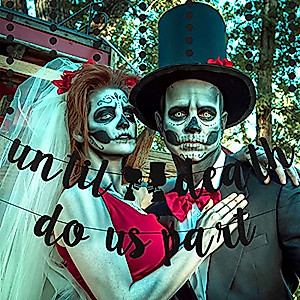 Black Glitter Till Death Do Us Part Banner and Black Glitter Halloween Circle Dots Garland- Halloween Wedding Party Decorations, Halloween Bachelorette Bridal Shower Decorations, Halloween Engagement Party Supplies