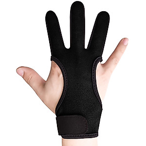 ChinFun Archery Gloves Leather Practice Shooting Hunting Three Finger Archery Protective Gear Accessories for Youth Adult Beginner Black S