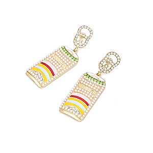 Champagne Wine Glass Enamel Dangle Earrings Shiny Rhinestones Crystal Pearl Beaded Drop Earrings Charming Vase Glass Cup Flash Earrings for Women Girls Exquisite Jewelry Gift (New-Pearl)