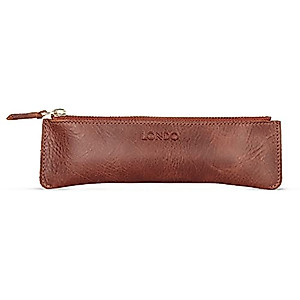 Londo Genuine Leather Pen Case with Zipper Closure, Pencil Pouch Stationery Bag (Brown v2)