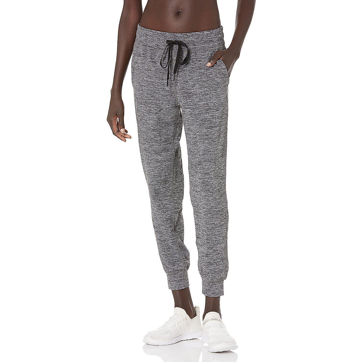 Amazon Essentials Women's Brushed Tech Stretch Jogger Pant (Available in Plus Size), Dark Grey Space Dye, Medium
