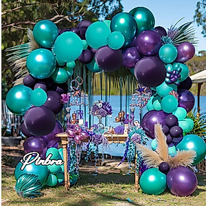 Purple Teal Balloon Garland Double Stuffed Dark Purple Blue Turquoise Green Metallic Latex Balloons Lavender Lilac Mermaid Balloon Arch Kit For Birthday Wedding Bridal Baby Shower Party Decoration