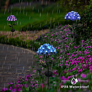 WONFAST Solar Hydrangea Lantern Garden Light, 26LED Solar Metal Artificial Hydrangea Flowers Landscape Lamp Ground Stake Lights for Outdoor Home Courtyard Wedding Party Christmas Decorations (Blue)