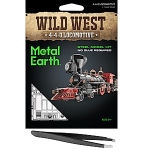 Fascinations Metal Earth Wild West 4-4-0 Locomotive 3D Metal Model Kit Bundle with Tweezers