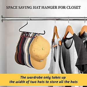 Eiito 2 Pack Hat Hangers for Closet,Hat Hangers Space-Saving,Metal Hat Racks for 20 Baseball Caps,Hat Holder for Closet Storage,Ball Cap Organizer,Black