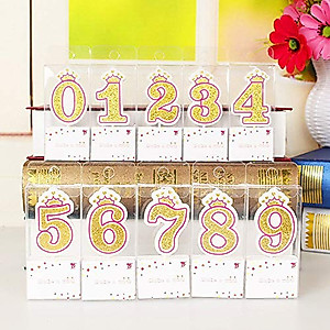 T-shin Glitter Number 5 Birthday Candle,Gold Number with Crown Candles,Long Thin Anniversary Candles Set,Party Supplies,Cake Decoration (Gold-5)