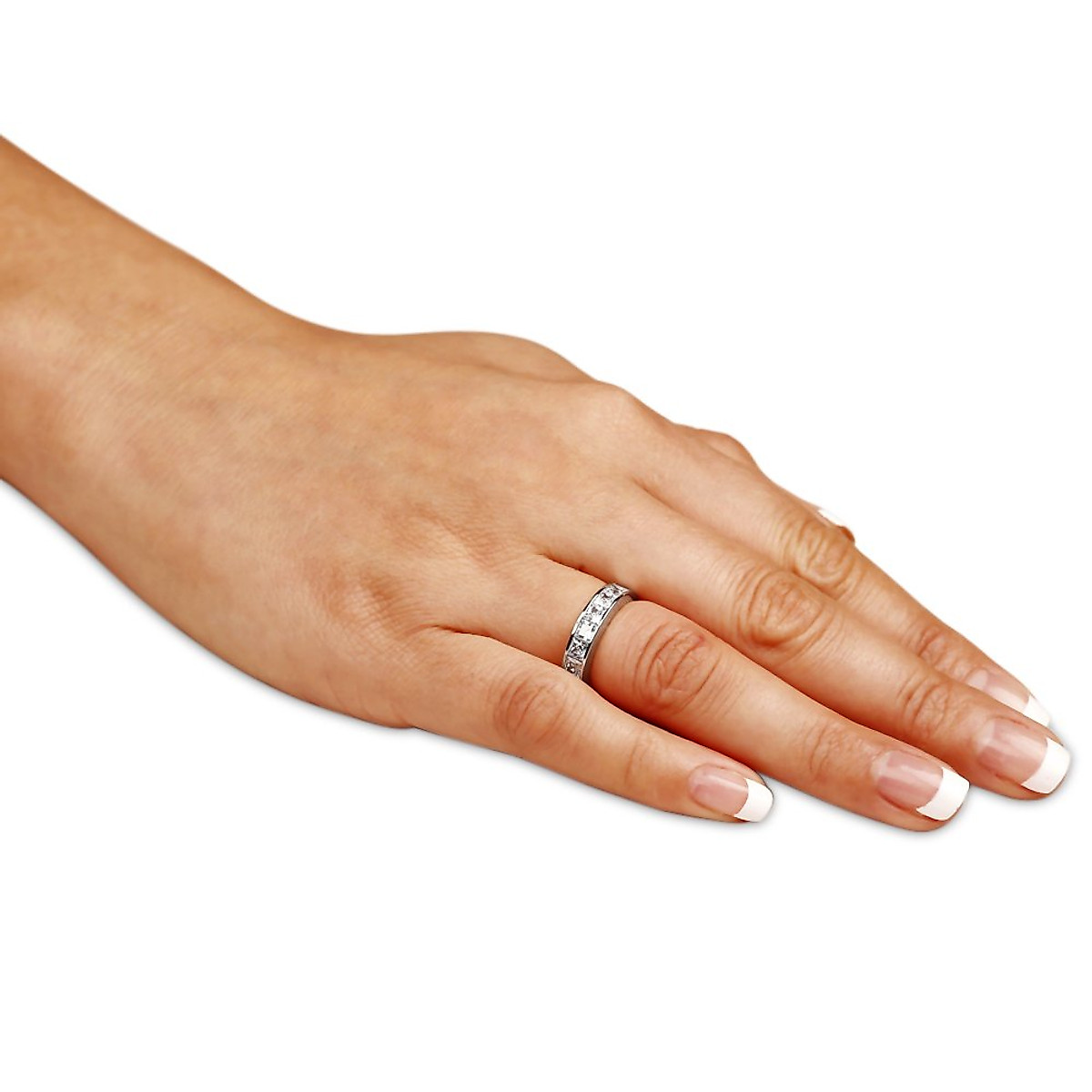 Size - 6.5 - Solid 14k White Gold 4mm Princess Cut Invisible Anniversary Ring Wedding Band CZ Cubic Zirconia 1.50cttw.