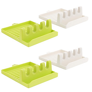 DQITJ 4 Pack Washable Paint Brush Holder Painting Brush Stand Rest for Oil Watercolor Acrylic Painting (White and Green)