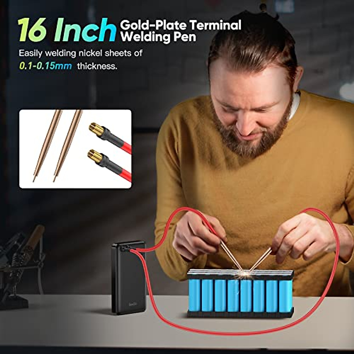 Battery Spot Welder, Seesii 6 Gear Adjustable Portable Spot Welder, 5000mA-h Mini Spot Welding Equipment with 5m Sheets & 4X4 Holders for 0.1/0.15mm Nickel Strip Welding & Making DIY Battery Packs