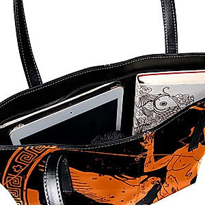 Women’s Leather Tote Bag, Ancient Greek God Prometheus Large Heavy Duty Shoulder Bag Travel Work School Handbag