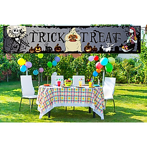Jack Skellington Halloween Decorations Outdoor Yard Sign Trick or Treat Hanging Banner Halloween Nightmore Before Halloween Backdrop Home Wall Decor for Halloween Holiday Party Supplies Indoor Outdoor