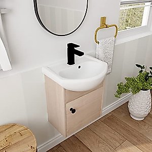 Yoluckea 18 Inch Bathroom Vanity Set Small Bathroom Vanity,Bath Vanity with Ceramic Sink Single Bathroom Vanity Cabinet for Small Space,Bathroom Vanity and Sink Basin,1 Door (Brown-20.9''H)