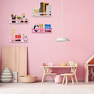 Set of 4 Nursery Book Shelves Floating Bookshelves Nursery Shelves for Wall Book Shelf Organizer Bathroom Storage Rack for Wall Decor(16 in,Gradient Pink)