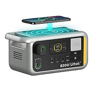 Litheli Portable Power Station B300, 299Wh Backup Lithium Battery, 300W Pure Sine Wave AC Outlets with 100W PD Fast Charging, Litheli Solar Generator for Outdoor Camping, Emergency.