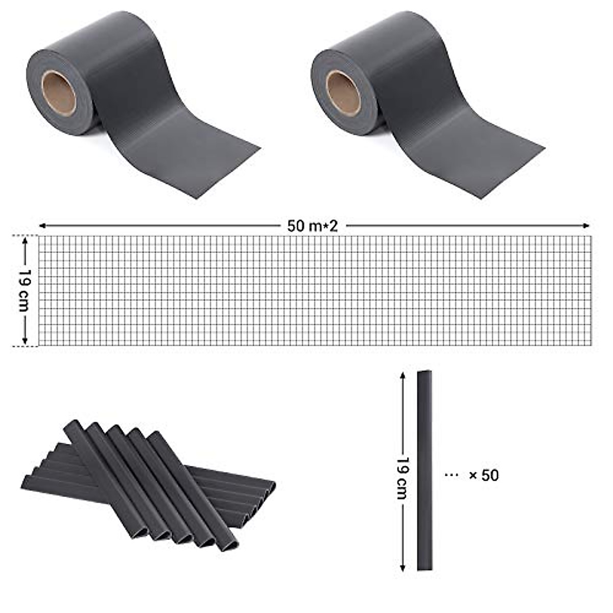 SONGMICS GPJ100GY RAL 7016 PVC Privacy Screen Wind Protection 2 Rolls m x 19 cm Extra Thick with 50 x Mounting Clips Anthracite, 100, Charcoal