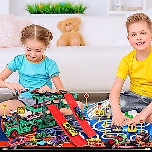 Toddler Boys Toys for 3-4 Year Old,Large Transport Cars Carrier Set Truck Launcher Toys with 8 Die-cast Vehicles Truck Toys Cars,Ideal Gift Toys for Kids Age 3-7