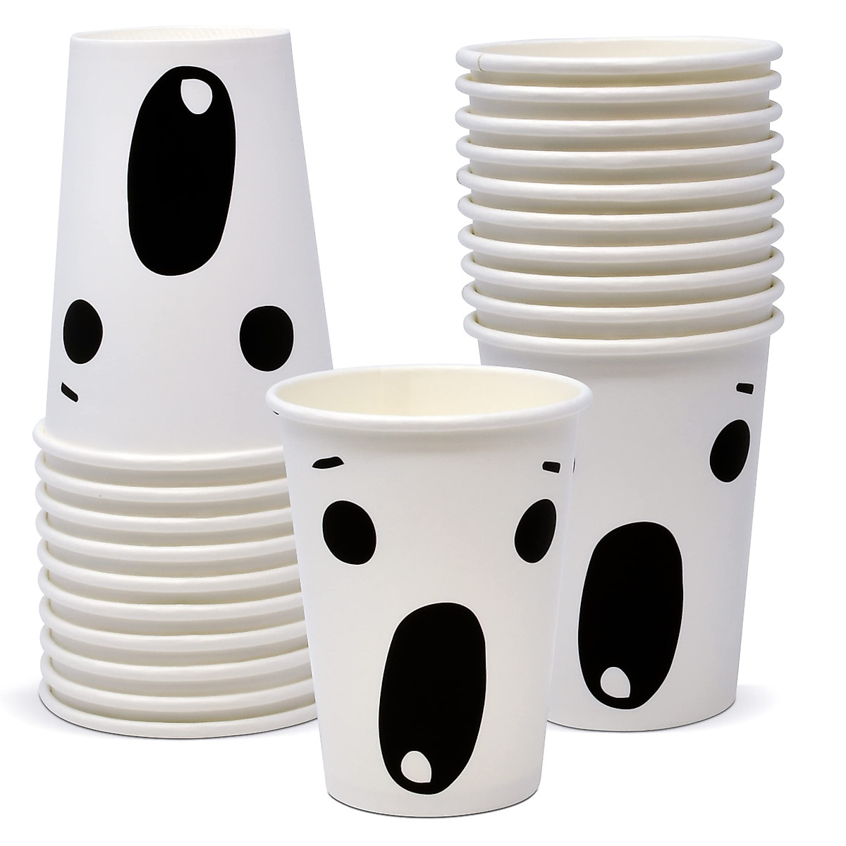 Gift Boutique 50 Halloween Ghost Disposable 9 oz. White Ghosts Face Paper Party Cup Holiday Spooky Trick or Treat Design for Beverage Drinks Drinking Cup Dinner Haunted House Supply Dinnerware Decors