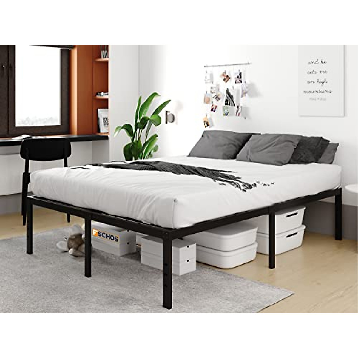 FSCHOS 18-Inch-California-King-Bed-Frames, Metal Platform Cal-King-Bed-Frame No Box Spring Needed, Easy Assembly, Heavy Duty Mattress Foundation, No Noise, Black