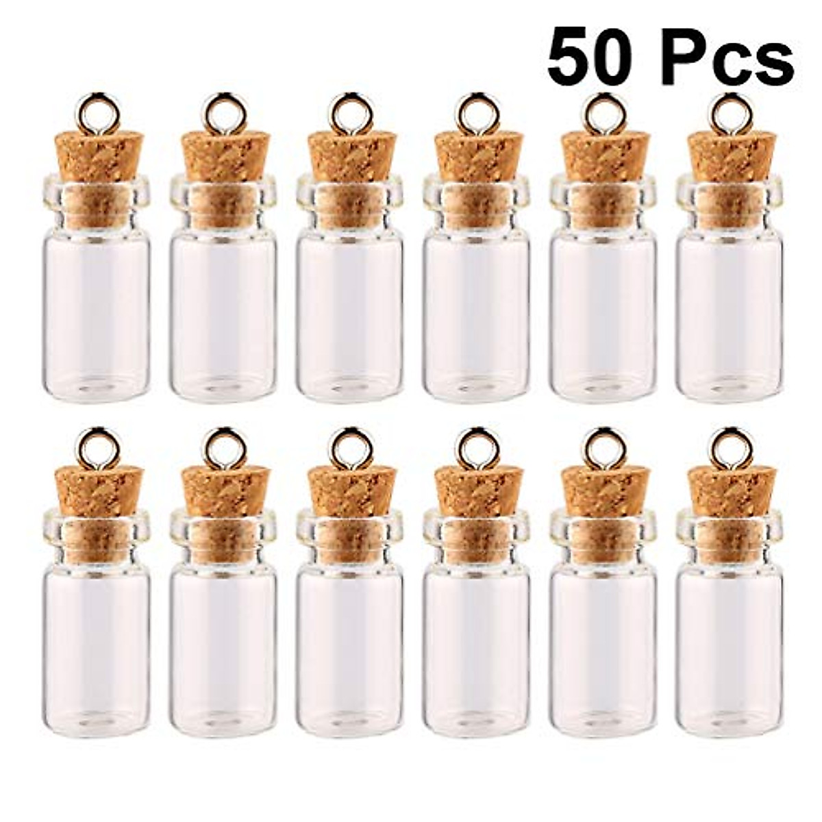 EXCEART 50pcs Mini Wish Bottle 1.5ml Wood Cork Wishing Jars Glass Bottle Charms for Jewelry Making Decorative Tiny Bottle Vials for DIY Crafts
