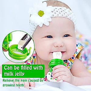 Baby Food Feeder/Fruit Feeder Pacifier (2 Pack) - HAOBAOBEI Infant Teething Toy Teether in Appetite Stimulating Colors, Bonus Includes 3 Sizes Silicone Pouches