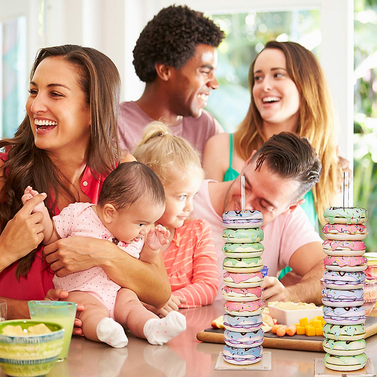 YestBuy Donut Stand, 6 Pack Acrylic Donuts Display Stands, Doughnut Tower Holder, Clear Bagel Stand Holders for 60 donuts for Party Wedding Birthday Gathering Decoration