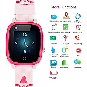 4G Kids SmartWatches, IP67 Waterproof LBS WiFi GPS Tracker Children Smartwatch Phone Call for Boys Girls, Touch Screen Cellphone Video Call Voice Chat Anti-Lost SOS Learning Toy for Kids Gift, Pink