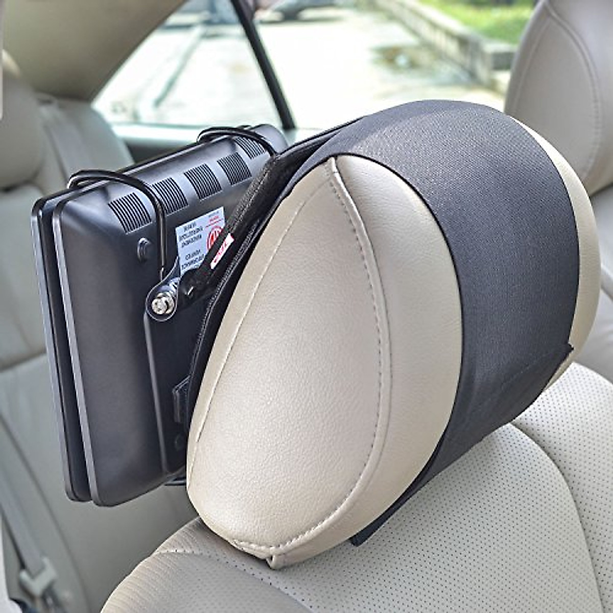TFY Universal Car Headrest Mount Holder with Angle- Adjustable Holding Clamp for Swivel Screen Portable DVD Players, Black