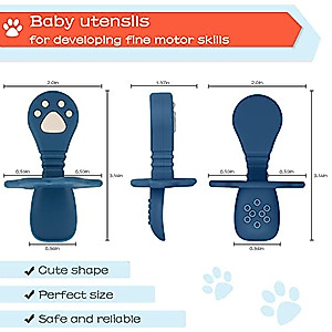 4Pcs Silicone Baby Spoons, Baby Feeding Spoons with Anti Choke Barrier,Baby Self Feeding Training Cute Utensils Set