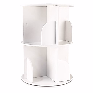 Rotating Bookshelf | Spinning Bookshelf | Small Bookshelf | 2 Tier Round Bookshelf | Plastic Bookshelf For Office Living or Kids Room | Revolving Bookcase | 360 Rotating Bookcase | White Bookshelf