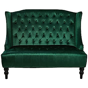 Christopher Knight Home Leora Modern Glam Tufted Velvet Wingback Loveseat, Emerald / Dark Brown
