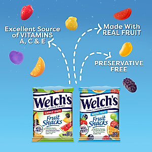 Welch's Fruit Snacks, Mixed Fruit & Summer Fruits Bulk Variety Pack, Perfect for School Lunches, Gluten Free, 0.8 oz Individual Single Serve Bags (Pack of 60)
