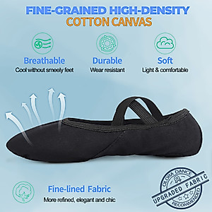 OLORA Women's Ballet Shoes Canvas Dance Slippers Yoga Practice Shoes for Girls/Adults,Black,9 M US